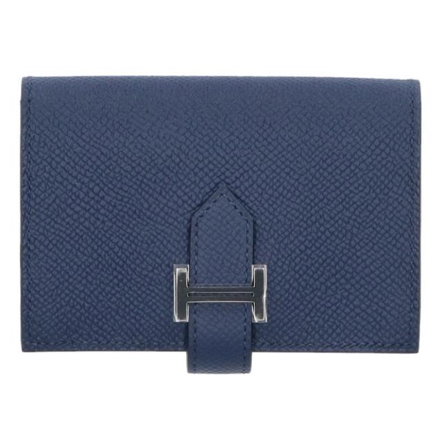 エルメス   ベアンミニ U刻印 シルバー金具ブルーネイビーエプソンカードケース 中古 NO05