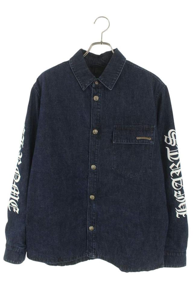 クロムハーツ サイズ:L  WORK'N SHIRT GARAGE WSH DNM 袖ロゴプリント裏地キルティングデニムブルゾン 中古 GZ11