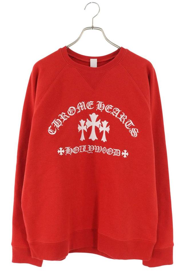 クロムハーツ サイズ:L  U SAILIN ON CREW ラベル付きトリプルクロスロゴ刺繍スウェット 中古 SJ02