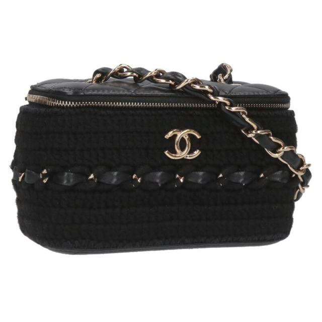 シャネル ココマークニット切替スモールバニティチェーンショルダーバッグ 中古 SB01