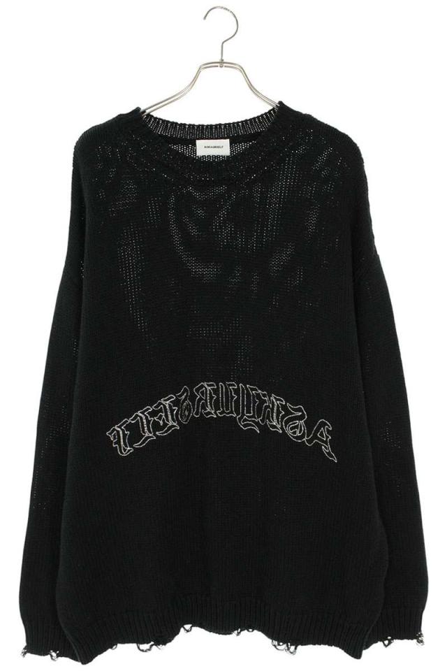 アスクユアセルフ サイズ:XL ロゴ刺繍ダメージ加工クルーネックニット 中古 BS99