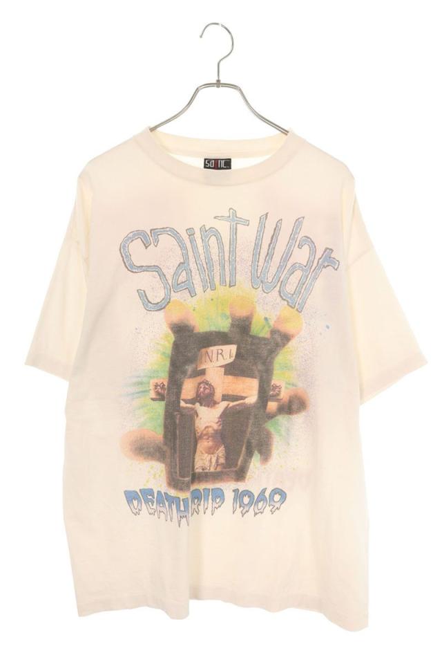セントマイケル サイズ:XL  SM-YS8-0000-007 SAINT WARプリントヴィンテージ加工Tシャツ 中古 FK04
