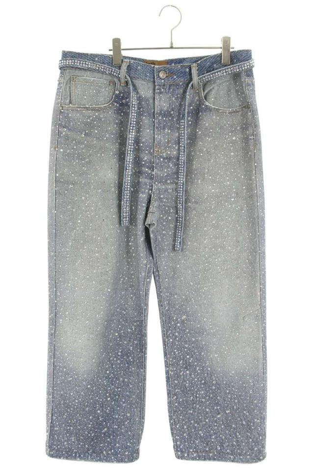 バースオブロイヤルチャイルド サイズ:XL  3D Printing Washed 20k Swarovski Diamond Bor ストーン装飾ワイドデニムパンツ 中古 SB01