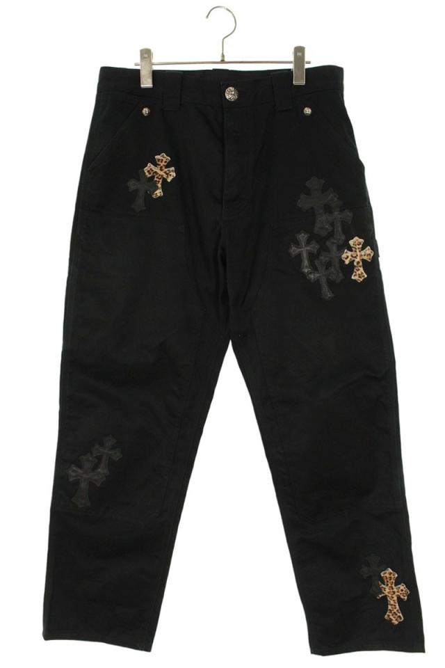 クロムハーツ サイズ:32インチ  CARPENTER CNVS CEME CRS レオパードハラコクロスパッチ付きカーペンターロングパンツ 中古 SJ02