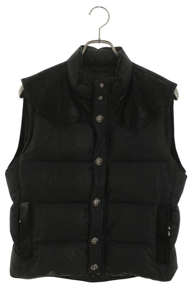 クロムハーツ サイズ:S PUFFY WSTRN パフィウエスタン フレアニーレザーヨーク切替ナイロンダウンベスト 中古 SJ02