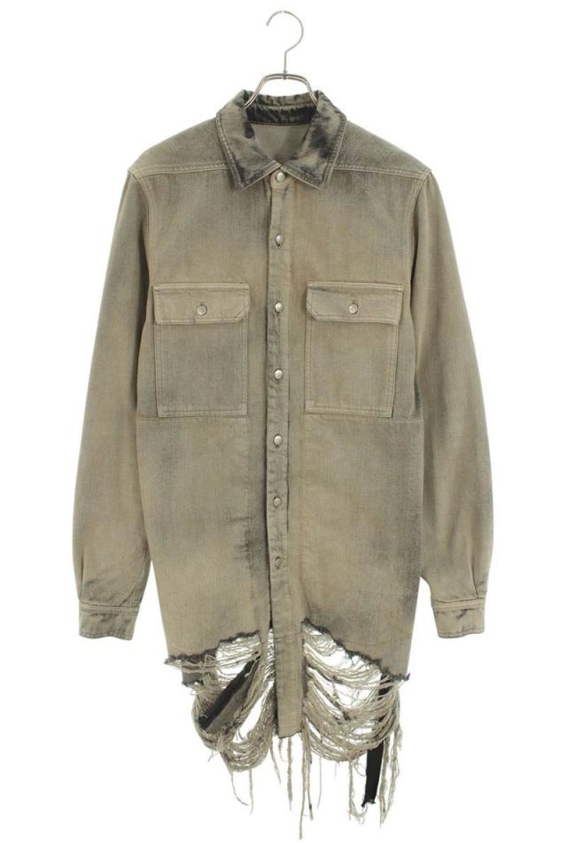 リックオウエンス サイズ:46  23AW  RR02C7705-DMPFR デストロイ加工ロングデニムジャケット 中古 SB01