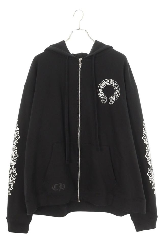 クロムハーツ サイズ:XXL  THRML HD ZIP 裏地サーマルジップ 袖フローラルバックホースシュープリントジップパーカー 中古 SS07