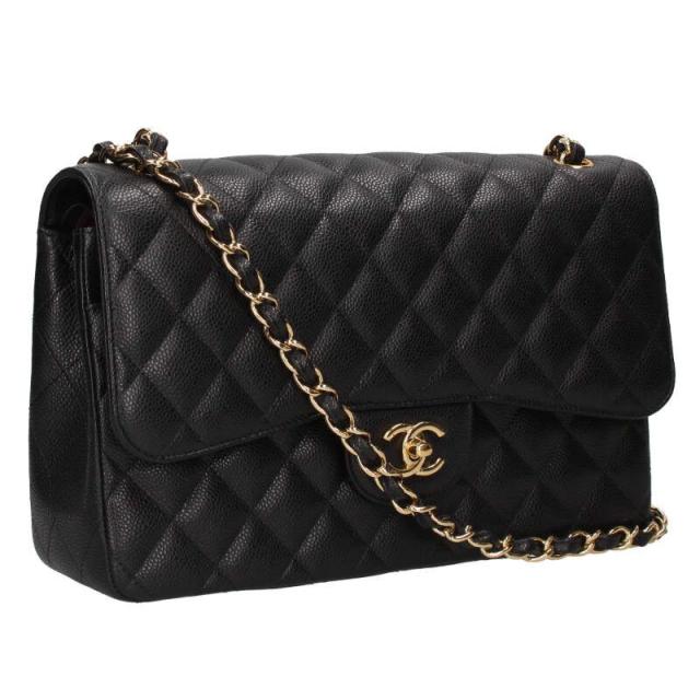 シャネル サイズ:30 デカマトラッセ30 Wフラップキャビアスキンチェーンショルダーバッグ 中古 SB01