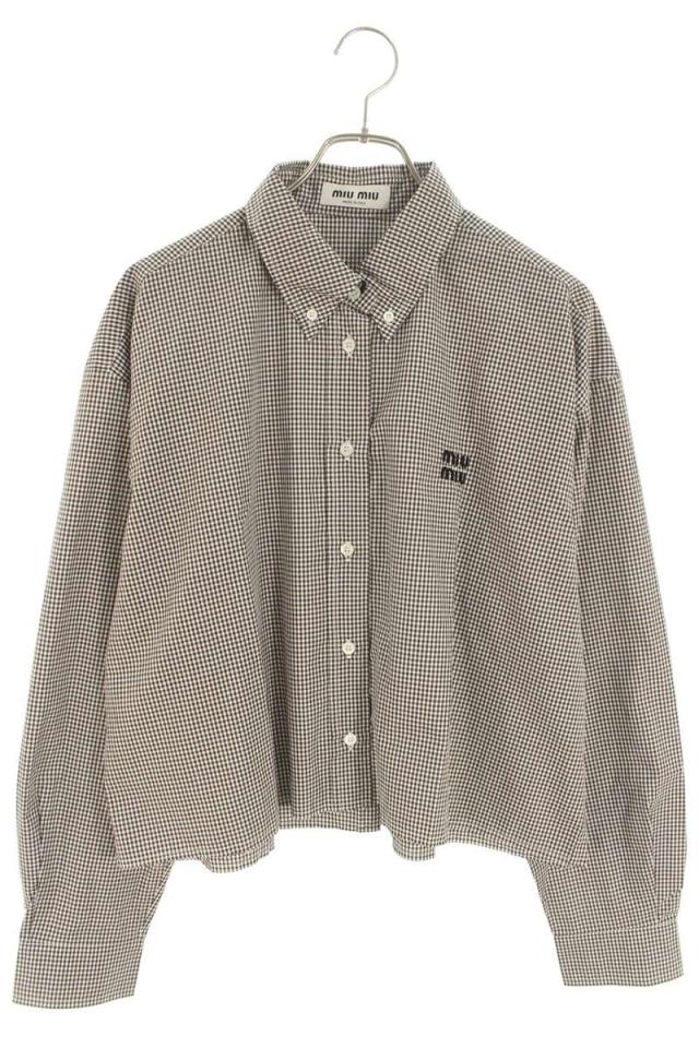 ミュウミュウ サイズ:42  MK1659 ロゴ刺繍ギンガムチェッククロップド長袖シャツ 中古 SS13