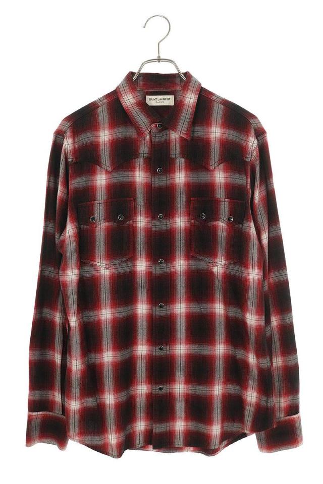 サンローランパリ サイズ:M  398063 Y864M オンブレチェックウエスタン長袖シャツ 中古 BS99