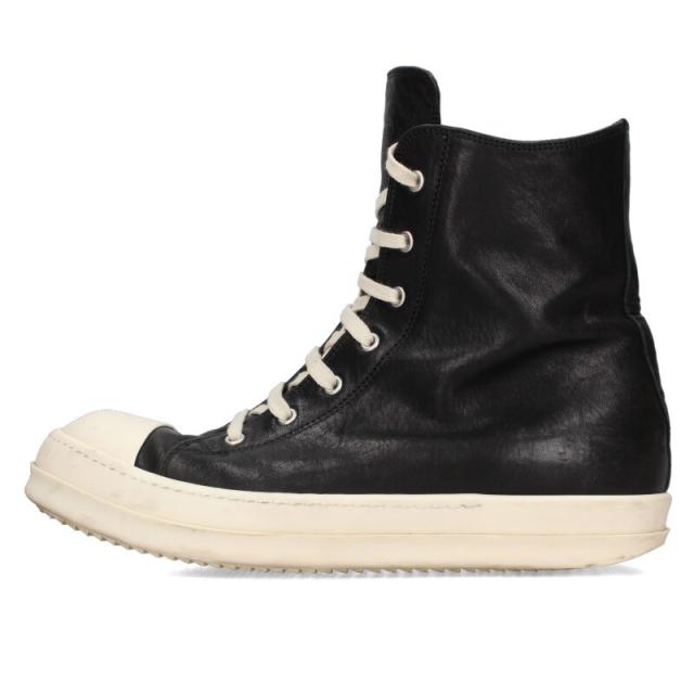 リックオウエンス サイズ:43  RAMONES RU01E5890 LGY ラモーンズレザーハイカットスニーカー 中古 FK04