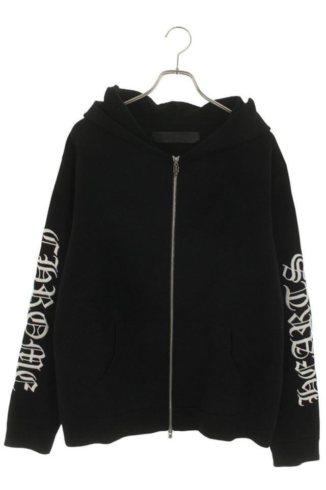 クロムハーツ サイズ:L  U LIFE SENTENCE 袖ロゴ刺繍カシミヤジップパーカー 中古 SJ02
