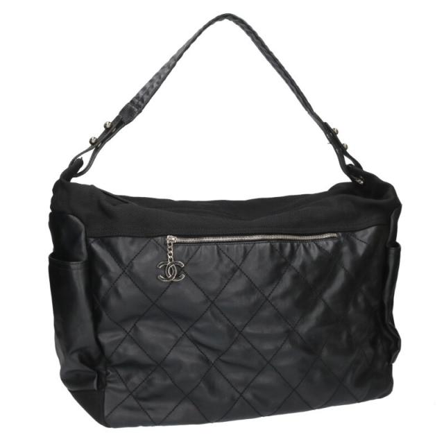 シャネル   パリビアリッツショルダー カーフスキンキャンバスショルダーバッグ 中古 SB01