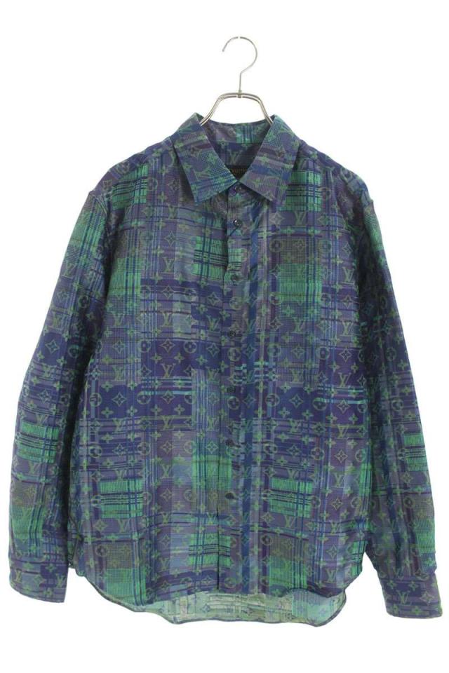 ルイヴィトン サイズ:M  21AW  RM212 FU9 HLS77W モノグラムネオンチェック長袖シャツ 中古 OM10