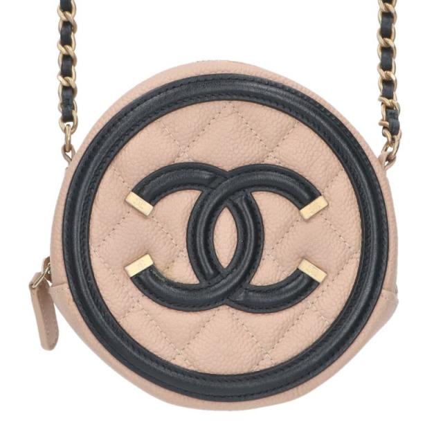 シャネル   A81599 CCフィリグリー G金具キャビアスキン ラウンドチェーンショルダーバッグ 中古 SB01