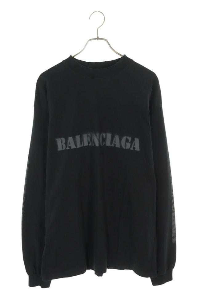 バレンシアガ サイズ:S  744449 TQVA3 ステンシルロゴダメージ加工長袖カットソー 中古 OM10