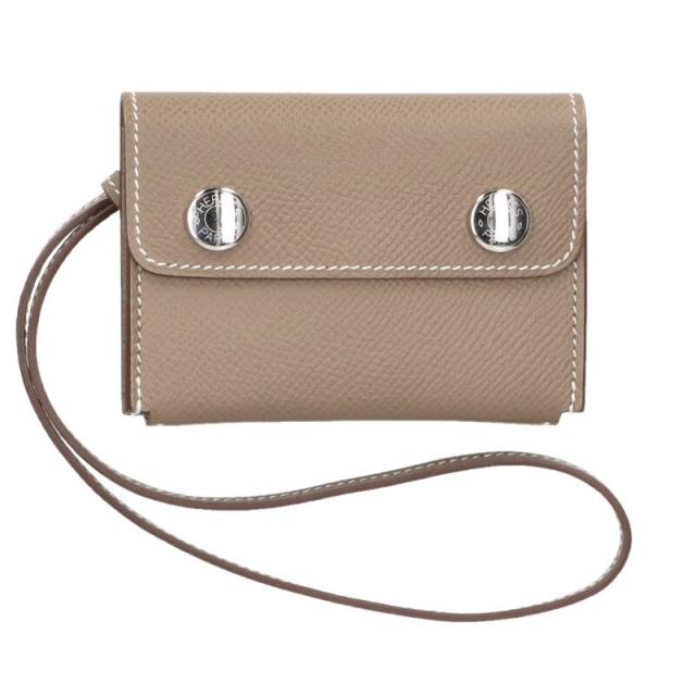 エルメス   スナップ W刻印ヴォーエプソンエトゥープレザーカードケース 中古 SB01