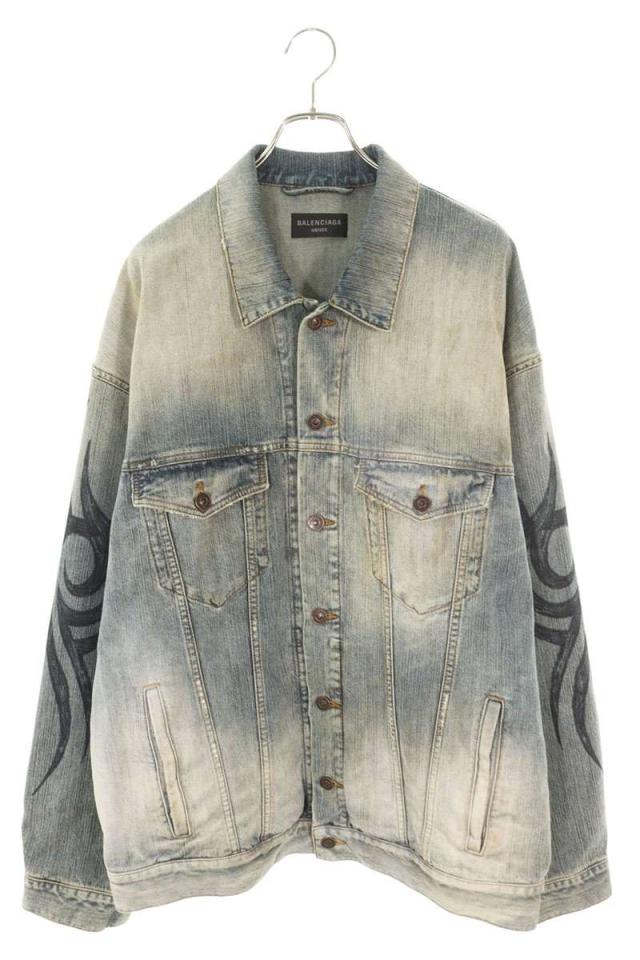 バレンシアガ サイズ:1  809457 TRW77 Y2K袖トライバルデニムジャケット 中古 SS13