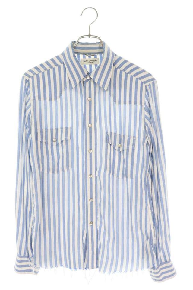 サンローランパリ サイズ:XS  409960 Y821K 裾カットオフストライプ長袖シャツ 中古 BS99