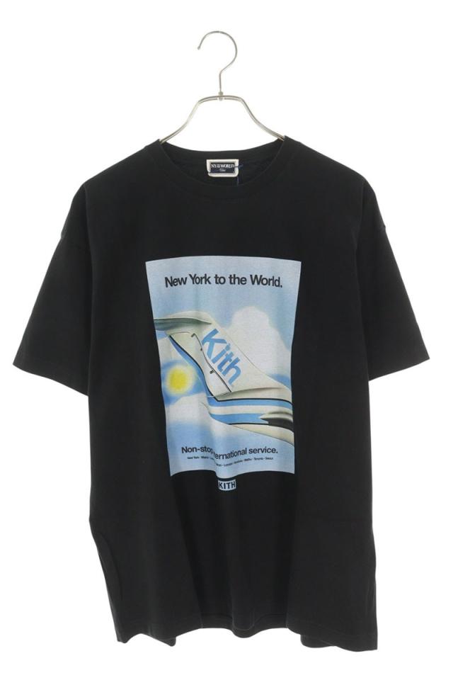 キス サイズ:L  NY TO THE WORLD INTERNATIONAL SERVICE TEE フロントプリントTシャツ 中古 BS99