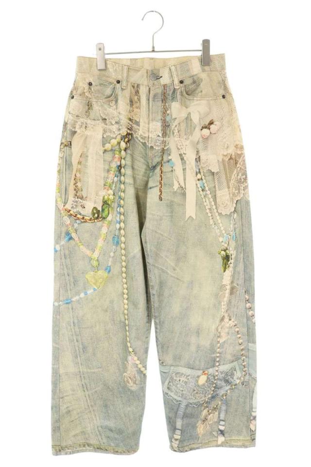 アクネストゥディオズ サイズ:XS  FN-UX-TROU000047 トロンプルイユキーチェーンプリントバギーデニムパンツ 中古 SB01