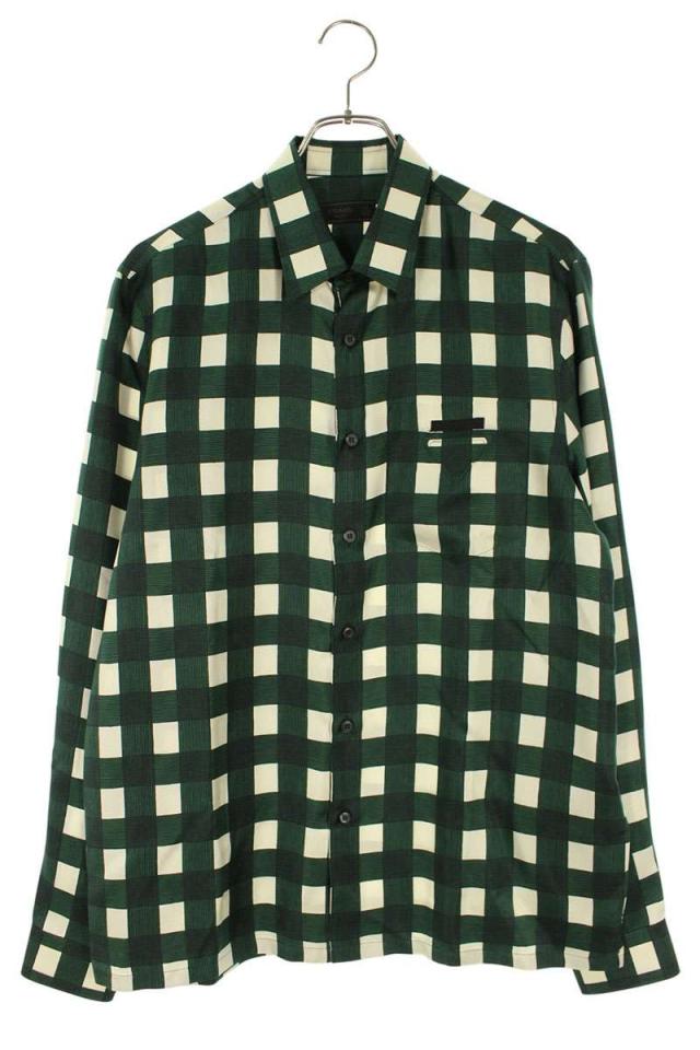 プラダ サイズ:39  UCN425 三角ロゴ刺繍チェックシルク長袖シャツ 中古 SB01