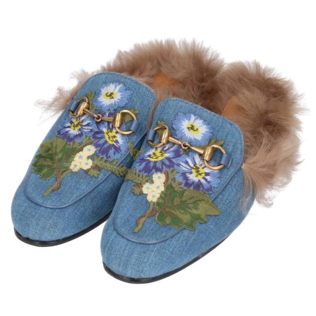 グッチ   プリンスタウン フラワー刺繍ホースビットデニムサンダル 中古 BS99