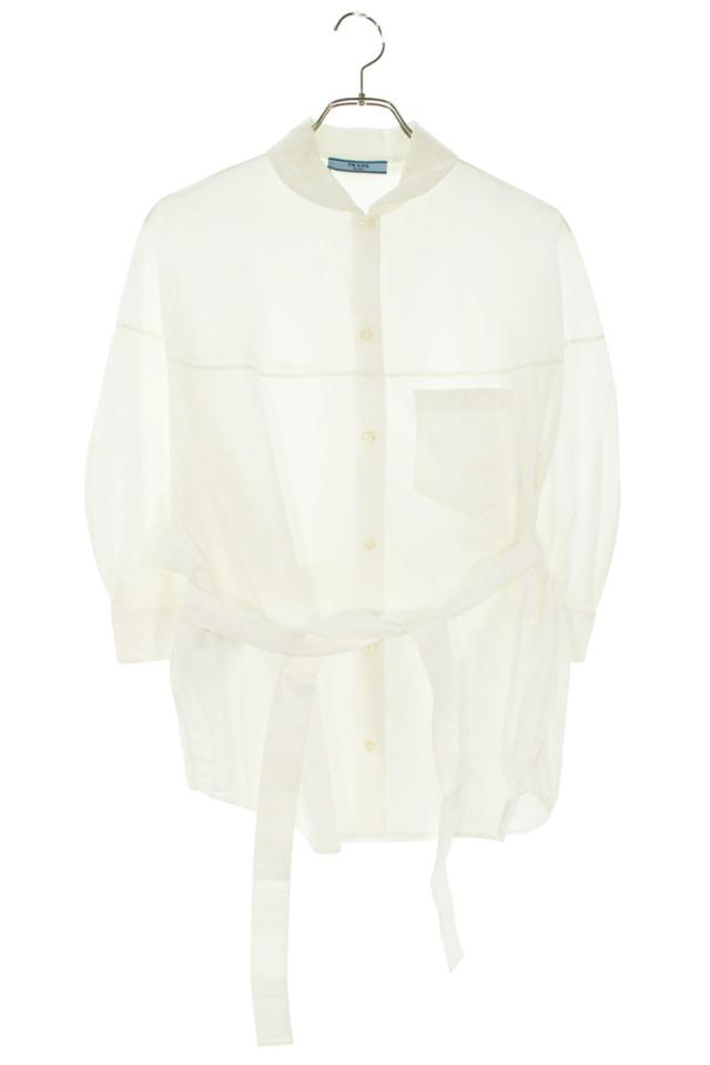 プラダ サイズ:38  21SS  P476E S211 ウエストリボンパフスリーブ長袖シャツ 中古 BS99