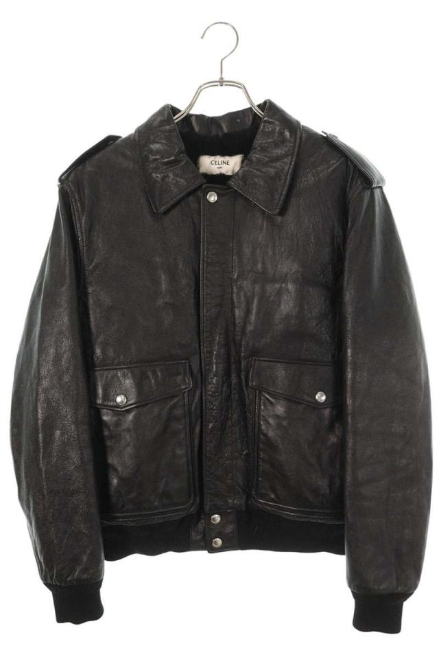 セリーヌ サイズ:52  20AW  2E352280D ラムスキンアビエイターレザージャケット 中古 SB01