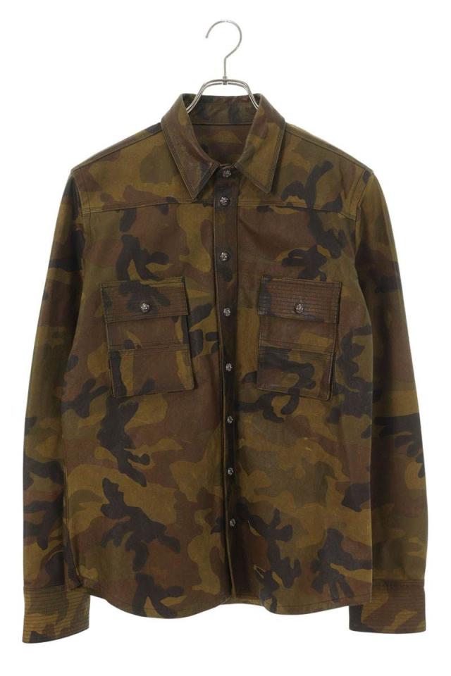 クロムハーツ サイズ:M  ARMY FBRC BS FLUER アーミーシャツ BSフレアボタンミリタリーレザーカモ柄長袖シャツ 中古 SJ02