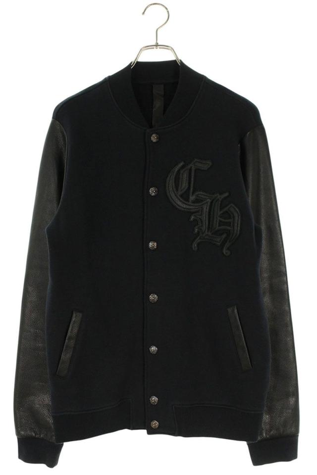 クロムハーツ サイズ:M  JKT GRP NOT BOMBER CHワッペンレザー切り替えスタジャンブルゾン 中古 SJ02