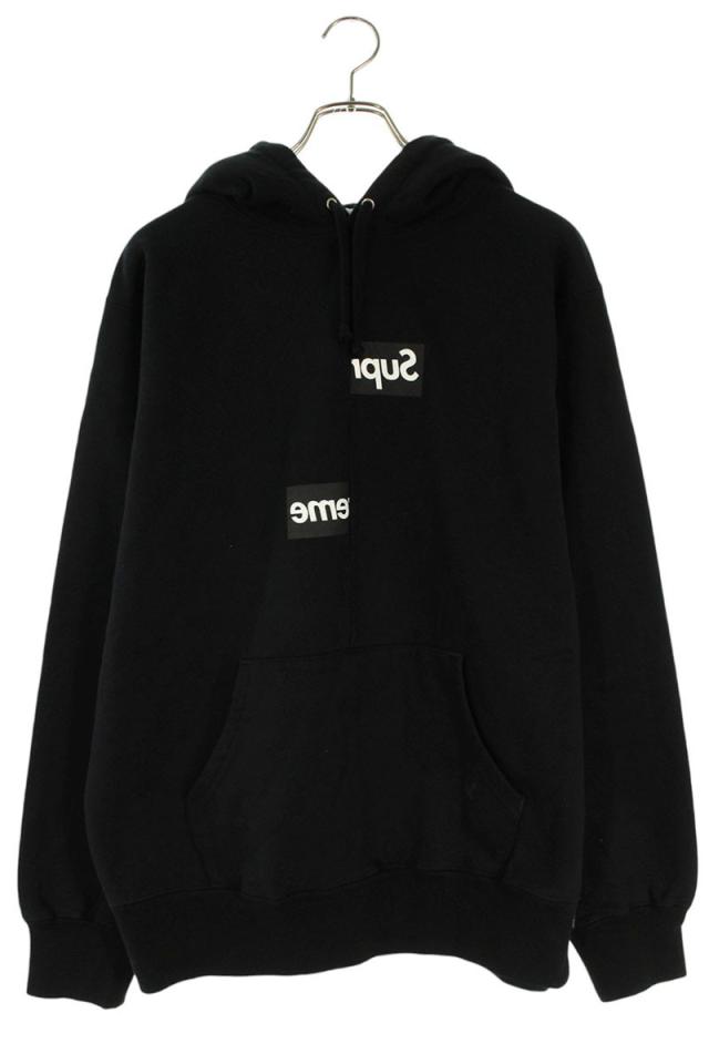 シュプリーム  コムデギャルソンシャツ サイズ:L  18AW  Split Box Logo Hooded Sweatshirt スプリットボックスロゴプルオーバーパーカー 中古 SB01