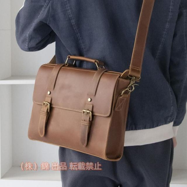 メンズ バッグ本革 手染め手縫い 栃木レザーショルダーバッグ 総本革 ハンドバッグ株式会社錦 書類鞄 ビジネスバッグ