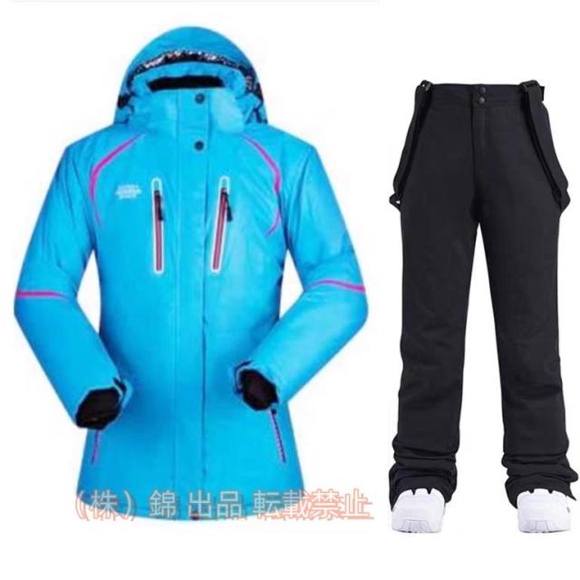 防風防寒 レディース ジャケット サスペンダー 上下セット スキーウェア S-XXL 女性用 株式会社錦 スノーボードウェア オシャレ スノーボード サイズ調節可能