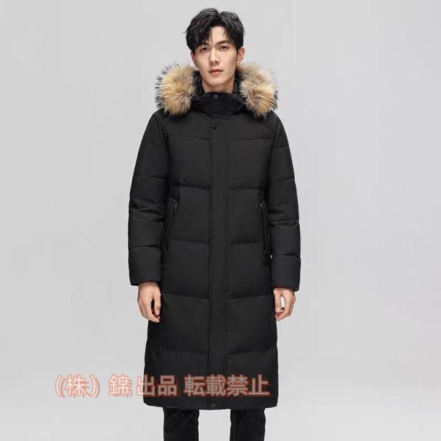 ベンチコート ロングダウンコート メンズ ダウンジャケット 冬 無地 ロングアウター ファーフード付き 株式会社錦防寒コート ゆったり M-4XL