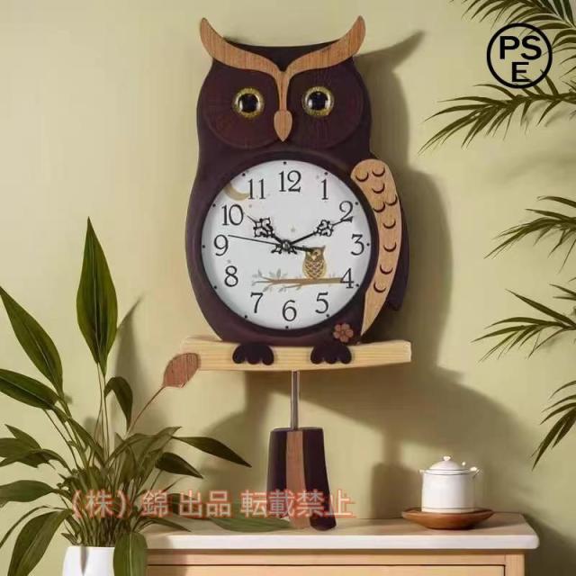 振り子時計フクロウ壁掛け時計木製ふくろう可愛い掛け時計静音電池式モダンおしゃれ振り子壁時計子供部屋用錦リビングルームオフィスキッチンの家