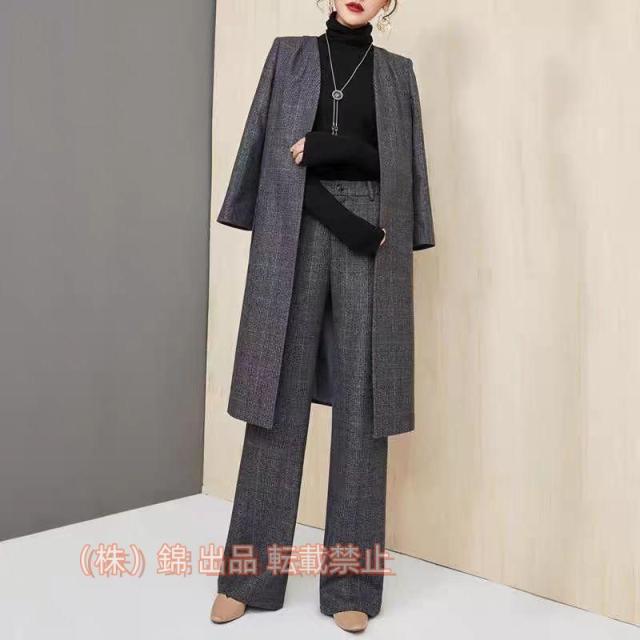 卒業式 服 母 セットアップ レディース ブレザー ワイドパンツ セレモニースーツ 春 秋 冬 ハイウエスト おしゃれ 長袖 通勤 OL 2点セット 錦母親 30代 40代