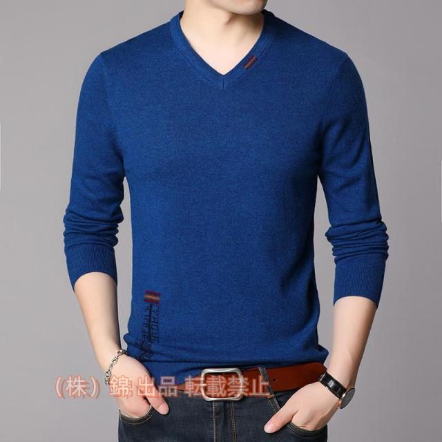 セーター メンズ ニット Vネック カットソー 春 秋 冬 薄手 長袖株式会社錦 トレーナー ニットソー Tシャツ 40代 50代