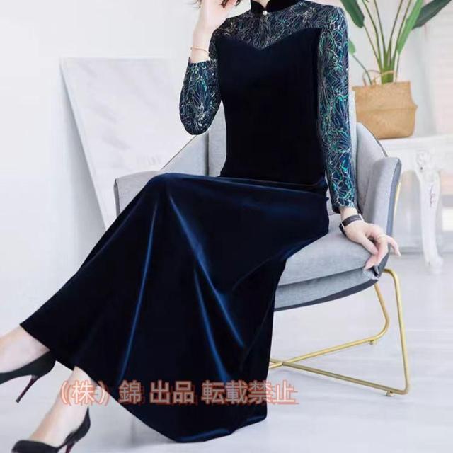 ベロア チャイナ風 結婚式ワンピース フォーマルドレス お食事会 両親 株式会社錦 顔合わせ服装40代50代60代70代 お見合い 母親 叔母 祖母 姪 ぼっちゃり