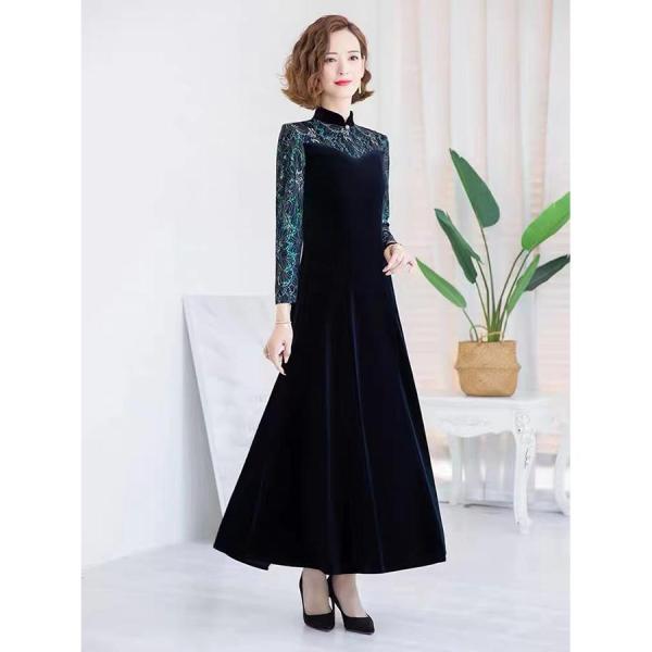 ベロア チャイナ風 結婚式ワンピース フォーマルドレス お食事会 両親 株式会社錦 顔合わせ服装40代50代60代70代 お見合い 母親 叔母 祖母 姪 ぼっちゃり ベロア チャイナ風 結婚式ワンピース フォーマルドレス お食事会 両親