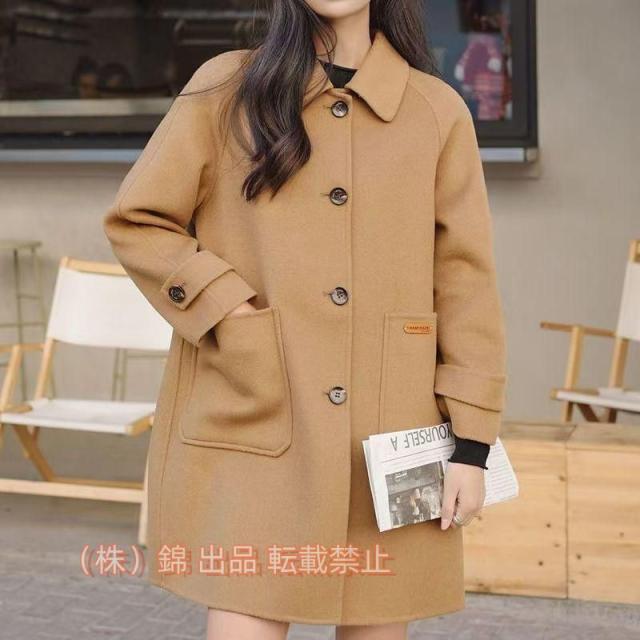 上品ハーフコート　ウール100% リバーコート　キャメル　ブラック　ダブルフェイスコート株式会社錦　一枚仕立て