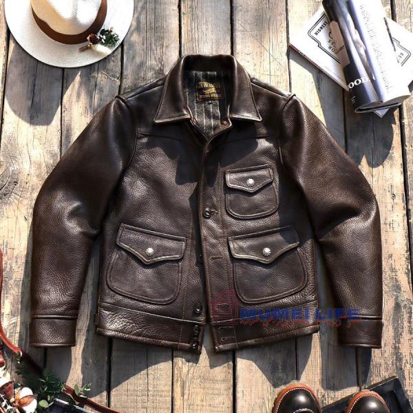 》1.6mm アメリカン 素上げ牛革 アメリカンレトロ レザージャケット 本革 カーキ メンズ 株式会社錦ラペル ライダース レザージャケット