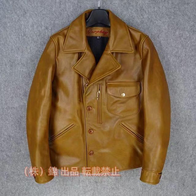 新品★カウハイド 復刻50's ドライビングコート レザージャケット ナチュラルブラウン 株式会社錦 カーコート ブレーキマン オイルレザー 牛革