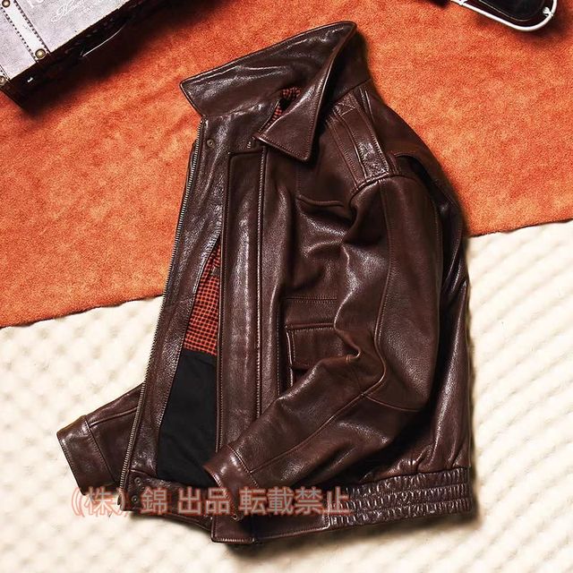 上質な山羊革 フライトジャケット レトロ オイルワックス加工 本革のライダースジャケット ビッグサイズ 株式会社錦ショート丈 メンズアウター