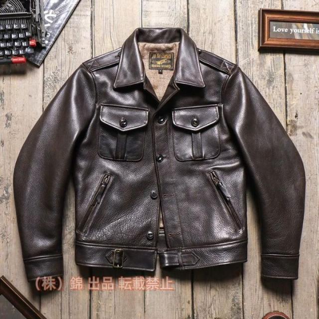 》ヘビーウェイト 1.6mm アメリカン牛革 レザージャケット メンズ アメリカンレトロ P37 ショート 株式会社錦ライダース レザージャケット 本革ジャケット