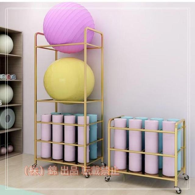 ヨガマット収納ラック自立型ヨガマットラックヨガボール収納スタンドホルダーロック可能なホイール錦ホームジムを備えたモバイルマルチレイヤースポーツ用品