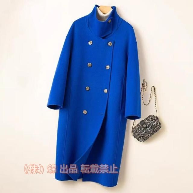 上品ロングコート　ウール100% リバーコート　スタンドカラー　ウール　ダブルフェイスコート　株式会社錦一枚仕立て