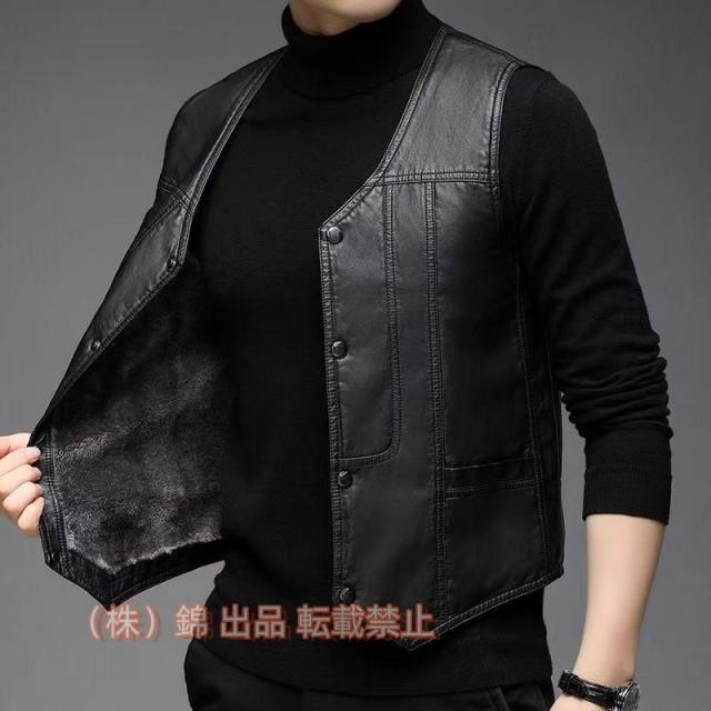 ベルベットのトレンディな服の革で暖かいための秋の男性の肥厚ベスト 株式会社錦 (Color : Black Size : X-Large)