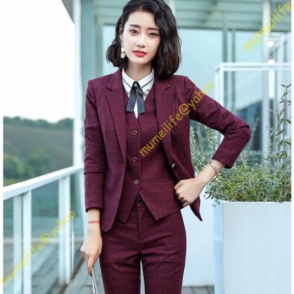 パンツスーツ レディース セットアップ スーツ チェック ジャケット パンツ スリム おしゃれ 大きいサイズ株式会社錦 3L 4L 5L 通勤服 オフィス 黒 赤 パンツスーツ レディース セットアップ スーツ チェック ジャケット