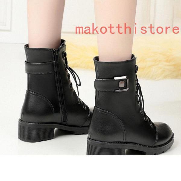 ブーツサイドジッパー本革ローヒールレディース軽量厚底ブーツレース